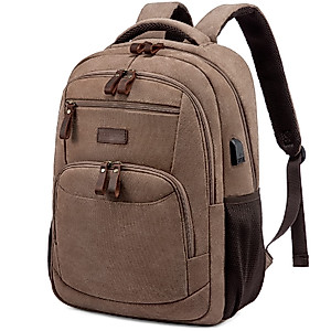 LOVEVOOK Canvas Backpack for Men,15.6 inch Vintage Rucksack for Casual,Large Capacity Travel Backpack,Laptop Backpack with USB Port for School Bookbag Casual Work College (15.6 inch&Brown)