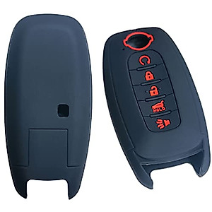 RUNZUIE 2Pcs Silicone Smart Remote Key Fob Compatible with 2024 2023 Nissan Rogue Pathfinder Key Fob Cover 5 Buttons (Black with Red)