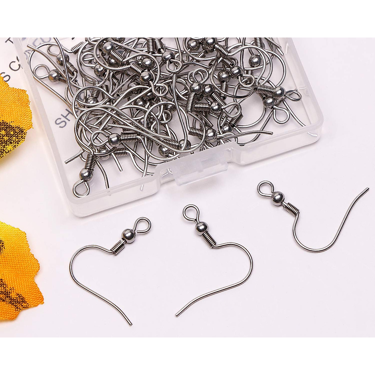 Shapenty Surgical Stainless Steel Ball Coil Fish Earring Hooks Clasp Hypo-allergenic Ear Wire Bead Connector Hooks with Large Loop for DIY Jewelry Finding Making, 50PCS/25Pairs