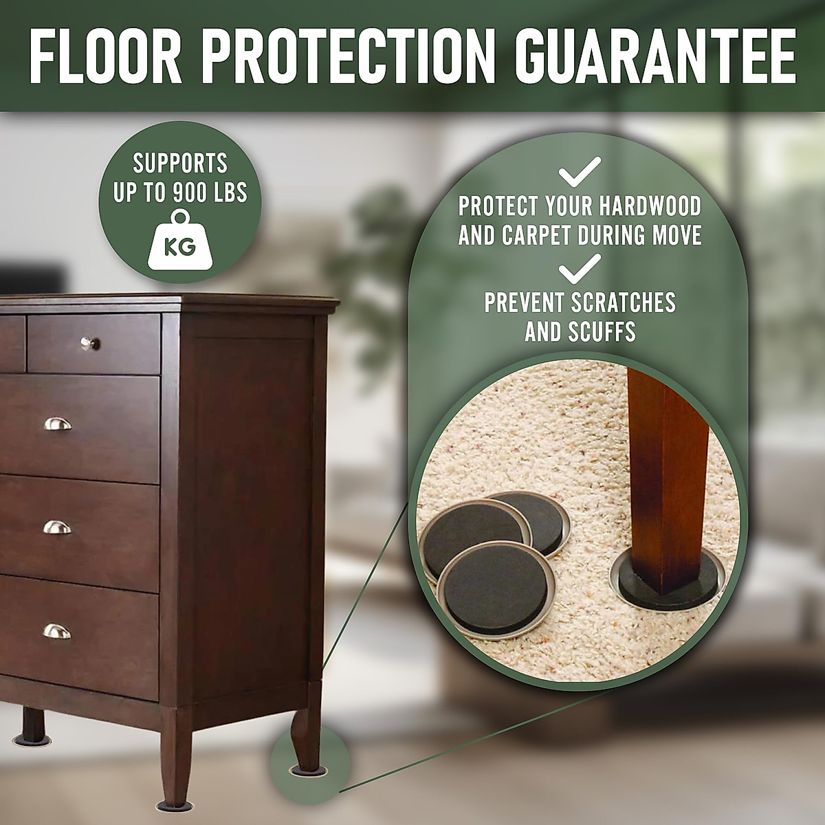 Heavy Duty Furniture Moving System with Lifter Tool and 4 Sliders - Easy Furniture Moving and Lifting Set - Safe for Hardwood Floors and Carpet - Supports Up to 900 lbs