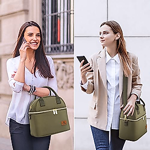 Hafmall Insulated Lunch Bag for Women Men, 9L Dual Compartment Lunch Tote Bag with Shoulder Straps, Reusable Adult Lunch Box for Work/School/Picnic, Green