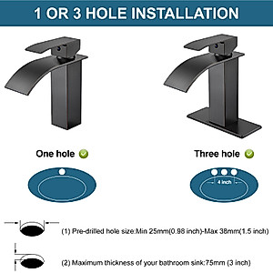 Midanya Oil-Rubbed Bronze Waterfall Bathroom Sink Faucet Single Hole 1 Handle Deck Mount Mixer Tap Lavatory Vanity Faucet with Deck Plate and Pop Up Drain