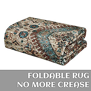 RUGSREAL Machine Washable Rug Vintage Small Throw Indoor Carpet Low Pile Non-Slip Boho Area Rug Persian Rug for Living Room Bedroom Home Office, 3' x 5' Taupe