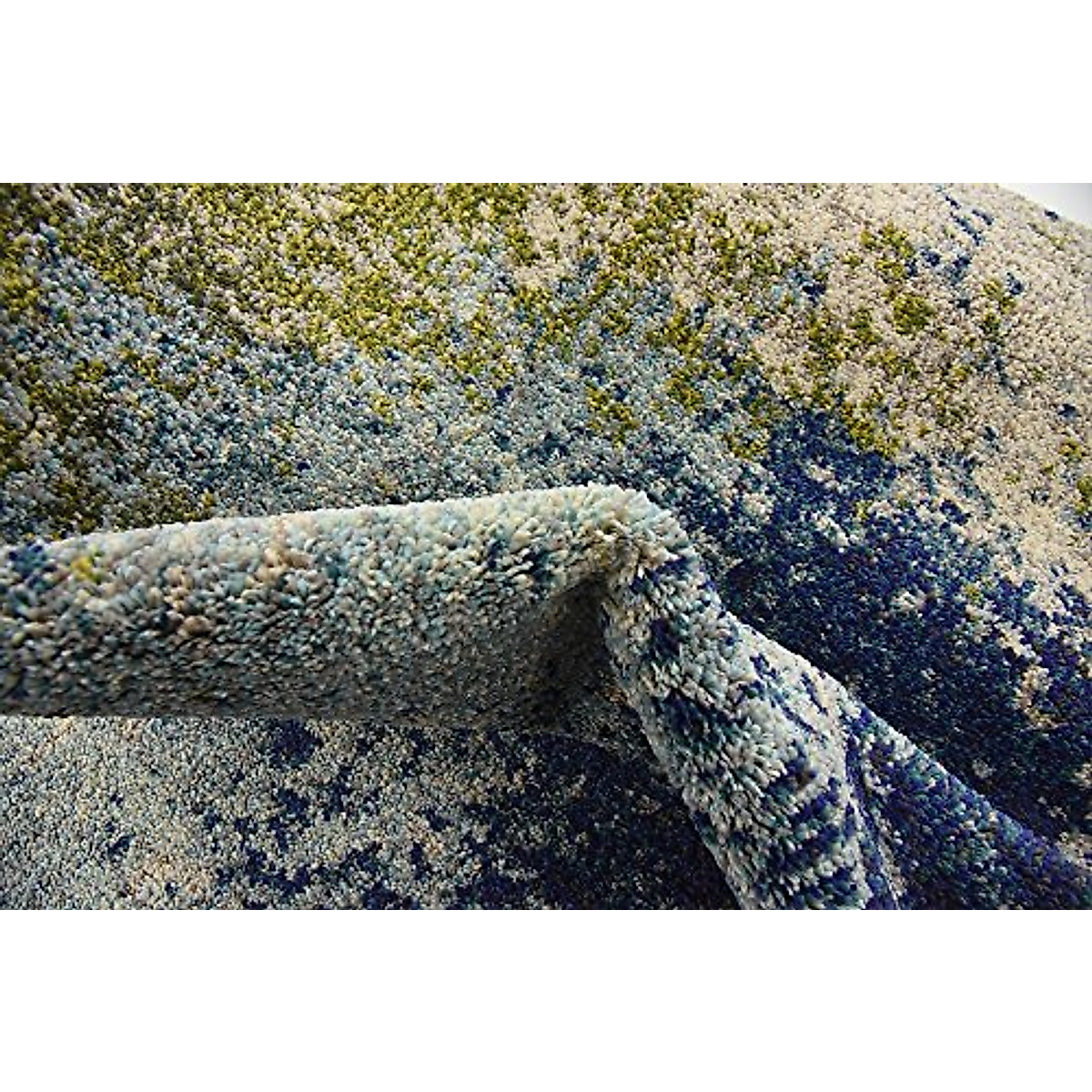 Unique Loom Estrella Collection Abstract, Modern, Light Colors, Distressed Area Rug, 2 ft x 7 ft, Blue/Beige