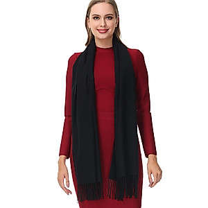 OHAYOMI Womens Pashmina Shawl Wrap Scarf Solid Color Pashmina - Black