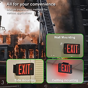 TANLUX Black Exit Sign, LED Emergency Exit Light with Battery Backup, UL Listed, AC 120/277V, Exit Signs with Emergency Lights, Commercial Emergency Lights for Business - 1 Pack