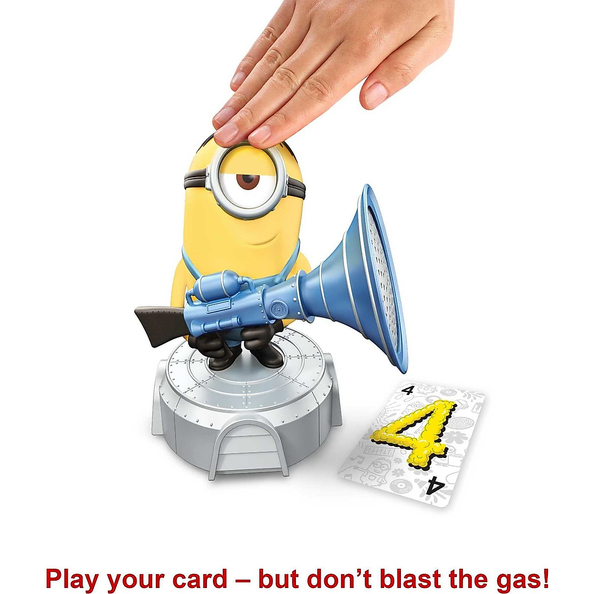 Mattel Games Gas Out Minions: The Rise of Gru Kids Game with Minion Holding Fart Blaster & 56 Cards for 2-6 Players