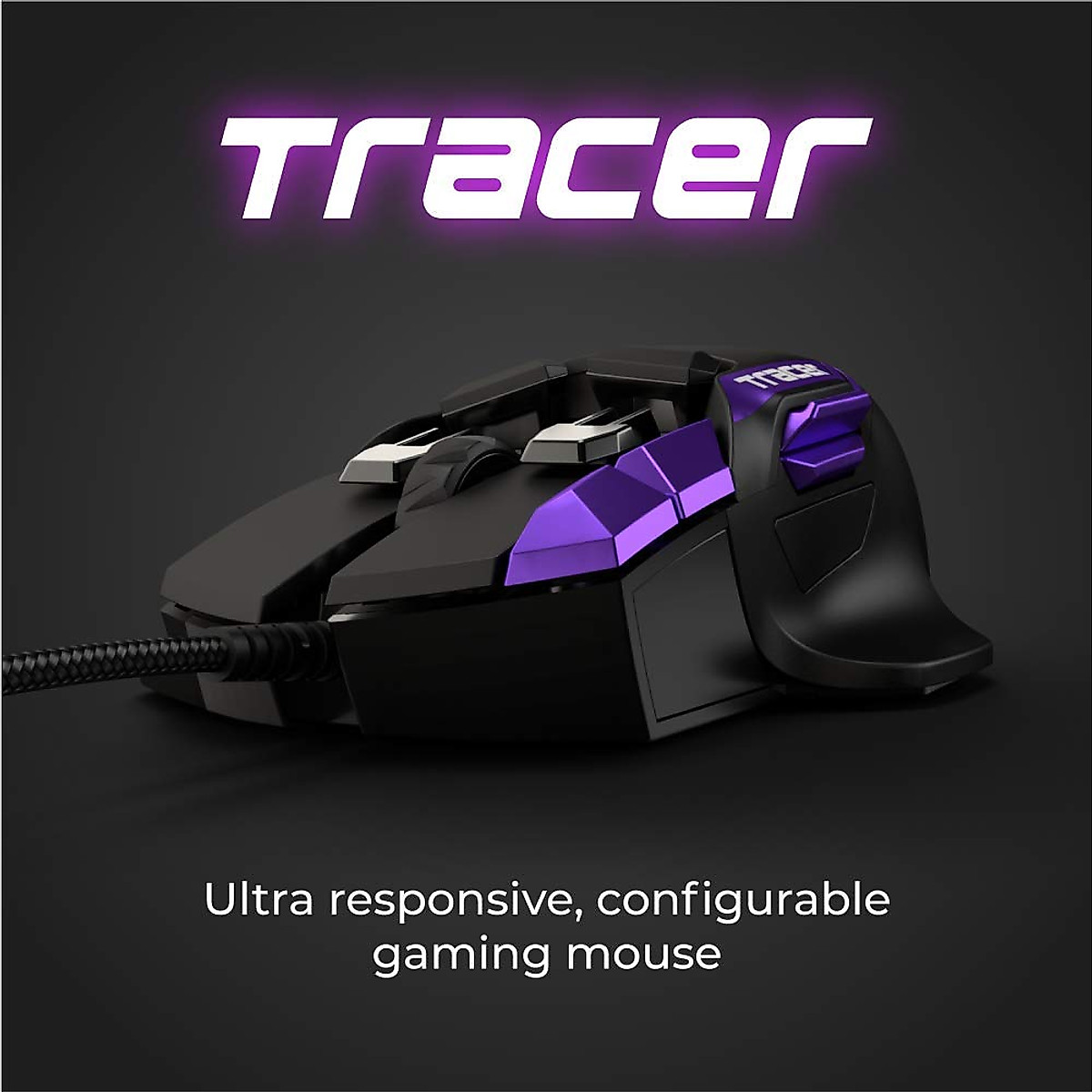 Swiftpoint Tracer Wired Gaming Mouse: 13 Programmable Buttons, 2 Pressure Sensors, Side Buttons, 12000 DPI, Mechanical Switches, Onboard Memory, 16 Game Profiles, RGB, Purple/Black for PC & Mac Gamers