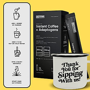 STRONG COFFEE COMPANY | BLACK | PREMIUM ORGANIC INSTANT BLACK COFFEE | 10 SINGLE SERVINGS PER PACK - Smooth Taste, Dairy Free, Keto Friendly, Gluten Free, Enjoy Hot or Cold, Just Add Water