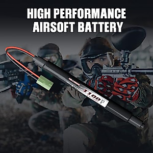 Hilldow 2 Packs Airsoft Battery 11.1V Rechargeable 1100mAh 20C Battery with Mini TMY Connector for Airsoft Guns Rifle