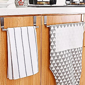 kiskick Stainless Steel Over Door Towel Bar Stand Rack Cupboard Cabinet Hanging Shelf Bathroom Kitchen Towel Hanger Organizer S