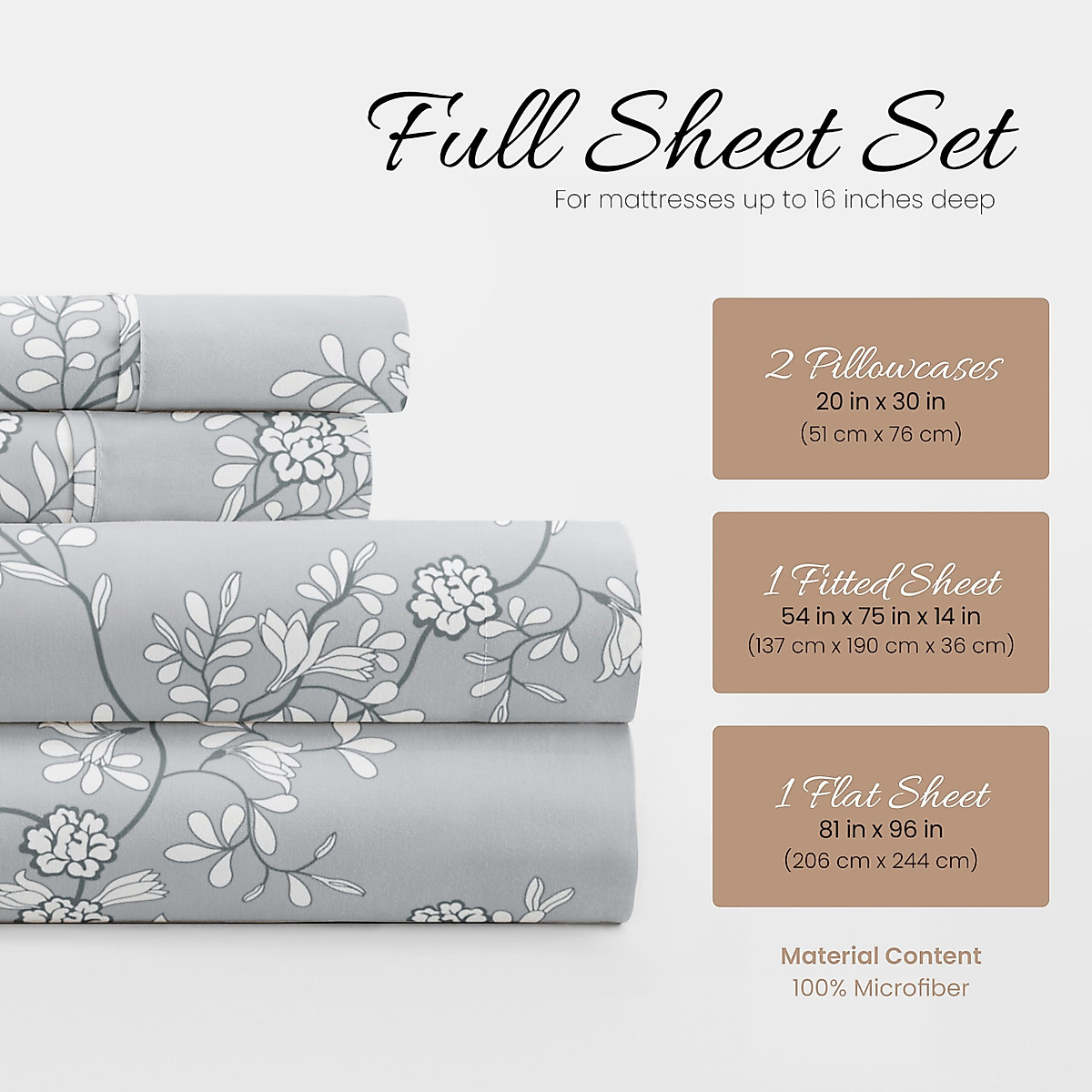 Linen Market 4 Piece Full Bedding Sheet Set (Light Gray Vine) - Sleep Better Than Ever with These Ultra-Soft & Cooling Bed Sheets for Your Full Size Bed - Deep Pocket Fits 16" Mattress