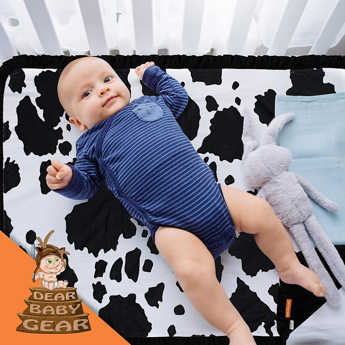 Dear Baby Gear Custom Print Baby Blanket - Double Layer Infant Blanket - Toddler Blankets - Great Size for a Crib, Stroller or Car Seat - Nursery Bedding - Holstein Cow, Black, Ruffles, 43" x 33"