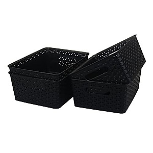 Utiao Black Plastic Storage Baskets, 8 Quart Plastic Bins, 4 Packs