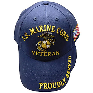 Marine Corps Veteran EGA Proudly Served USA Flag Navy Blue Cotton Adjustable Embroidered Baseball Hat Cap Officially Licensed CP00307