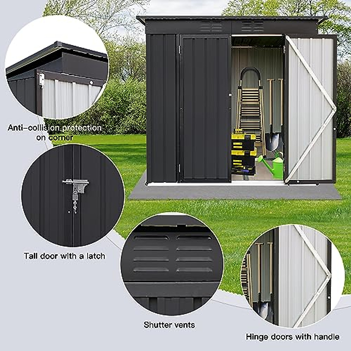 BOVONO 8'x6' Outdoor Storage Shed, Metal Storage Shed Large with Lockable Door, Outdoor Sheds Storage Tools House for Garden Backyard Outside Patio (Black)