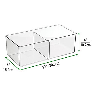 mDesign Plastic 2 Compartment Divided Drawer and Closet Storage Bin - Organizer for Scarves, Socks, Bras, and Underwear - Dress Drawer Organizer, Shelf Organization - 6 Pack - Clear