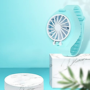 Portable Watch Fan, Battery Operated Mini USB Charging Fan with 3 Speeds, Wearable Personal Fan USB Rechargeable Suitable for Kids Adults Outdoor Travel, Hiking and Climbing (Light blue)