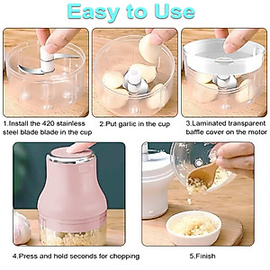 Vegetable Chopper, Electric Garlic Chopper, 250ML USB Rechargeable Mini Chopper, Powerful Small Food Processor, Blender to Vegetable, Wireless Food Chopper for Ginger, Chili, Fruit, Meat, etc（Pink）