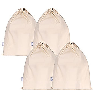 Food Grade Cotton Fabric Bags 4-Pack Reusable - Organic Storage Bulk Bags - Produce Drawstring Muslin Bags - Reusable Natural Cloth Flour Sack Bags - Grain Bags -19 x 16 inches