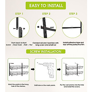 Mefirt Over The Door Pantry Organizer, Wall Mount Spice Rack, Pantry Hanging Storage and Organization, 6 Adjustable Baskets Heavy-Duty Metal for Home & Kitchen, Back of Door Seasoning Rack - White