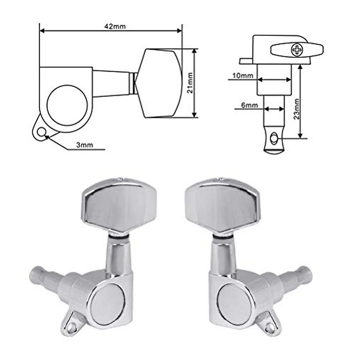 TIMESETL 6 Pieces Guitar Machine Heads Knobs Guitar String Tuning Pegs Machine Head Tuners for Electric or Acoustic Guitar (3 Left + 3 Right)