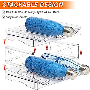 Water Bottle Organizer - 4 Pack Stackable Cup Organizer for Cabinet, Countertop, Pantry and Fridge, Free-Standing Tumbler Kitchen Storage Holder for Wine and Drink Bottles, Clear Plastic