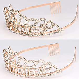 CAVETEE Rose Gold Birthday Crowns for Women Birthday Queen Sash and Tiara for Women Rose Gold Birthday Party Decorations for Women Birthday Sash and Crown for Women
