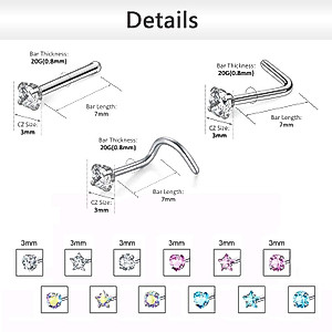 ZS 9-12PCS 20g Surgical Stainless Steel Nose Stud Ring Piercing Nose Bone/L Shaped/Nose Screws Rings Set (12pcs nose screws style)