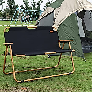 BIGTREE 2-Person Folding Chairs Portable Outdoor Camping Durable Fishing Loveseat Chair for Patio Lawn Picnic BBQ Beach Support 400 lbs - Black