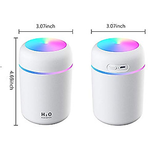 Colorful Cool Mini Humidifier,Essential Oil Diffuser, USB Portable Mini Humidifier for Car, Office Bedroom, Desktop, 7 Color 2 Mist Modes, Super Quiet (White)
