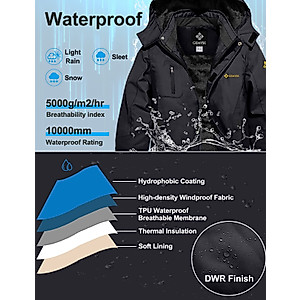 GEMYSE Boy's Waterproof Ski Snow Jacket Fleece Windproof Winter Jacket with Hood (Black,8)