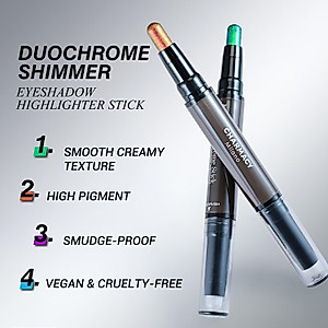 CHARMACY Multichrome 2 in 1 Cream Eyeshadow Stick, Waterproof Eye Brightener Highlighter Stick Makeup, High Pigmented, Smudge-Proof, Vegan & Cruelty-Free (#904)
