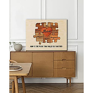 Bohva Personalized Gifts for Mom Family Names Sign, Mothers Day Gifts for Mom from Daughter and Son, Custom Heart Puzzle Pieces Print On Wood, Suitable for Mothers Day Birthday Christmas Thanksgiving