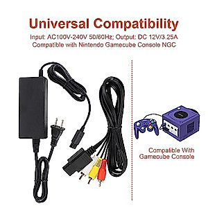 Power Cord for Gamecube, AC Power Supply for Gamecube, Power Adapter and AV Cable for Gamecube Set, Compatible with Nintendo Gamecube NGC System
