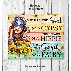 Hippie Inspirational Positive Quotes Wall Decor - Boho Encouragement Gifts for Women - Motivational Wall Art Poster - Bohemian Rustic Country Sunflower Decoration - Girls Teens Bedroom Home Office