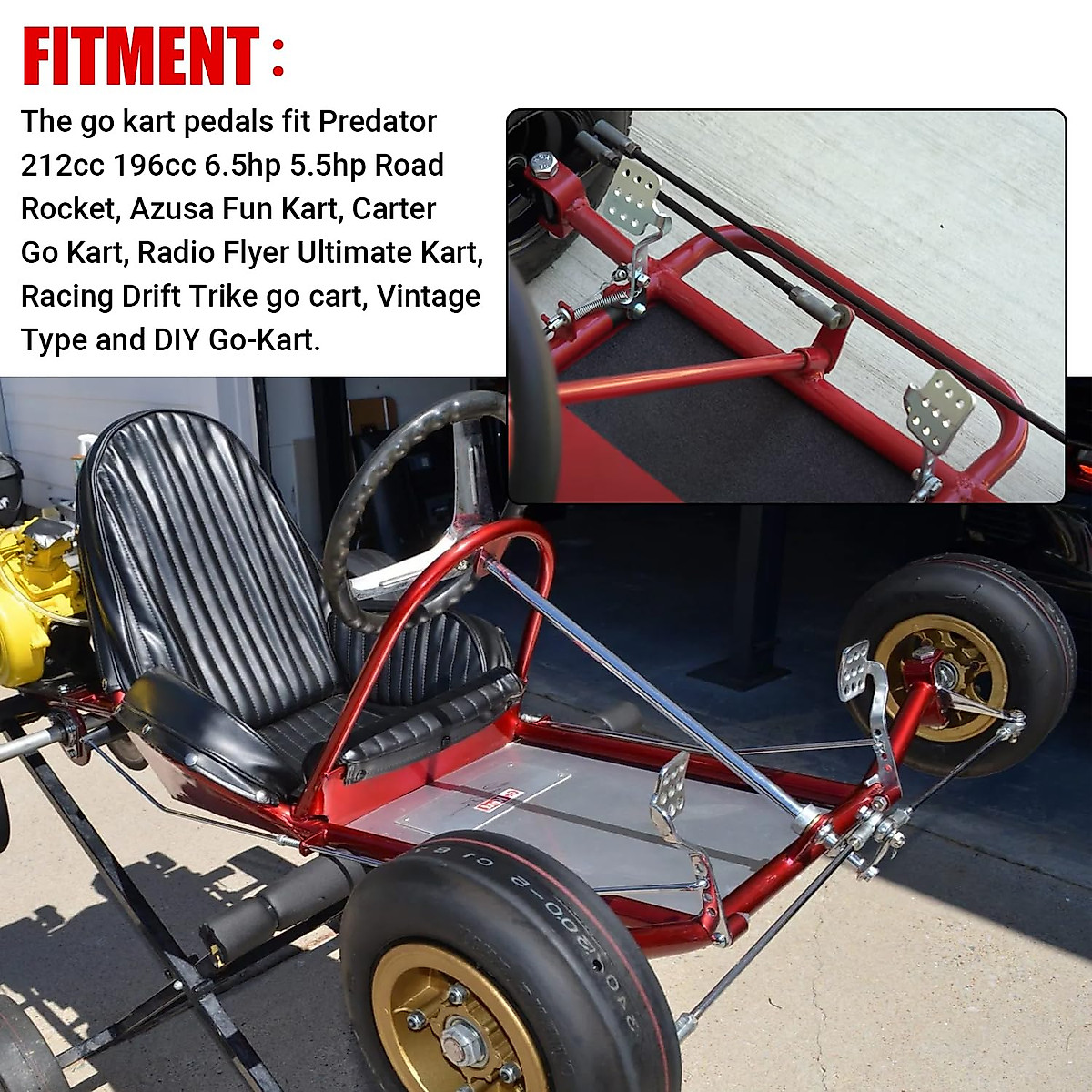 GREHUA Go Kart Pedals with Throttle Cable 71'' for 212cc 196cc 6.5hp Road Rocket Manco Kandi Carter Azusa Racing Go Kart Vintage Racing Drift Trike Heavy Duty Pedal Go Kart Parts - Silver