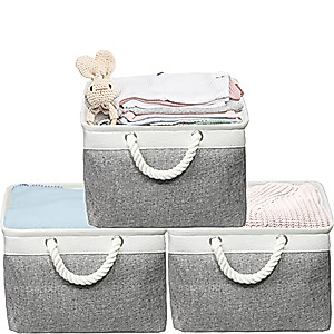 Simple Houseware 3 Pack Grey Fabric Storage Bin with Braided Handles
