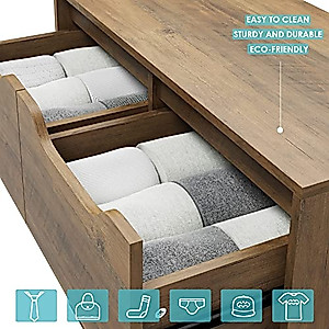 URKNO Modern 6 Drawer Dresser, Double Chest of Drawers with Storage, 3+3 Clothing Organizer with Cut-Out Handle, Dresser Chest, Wood Storage Cabinet for Living Room, Bedroom, Hallway, Rustic Brown