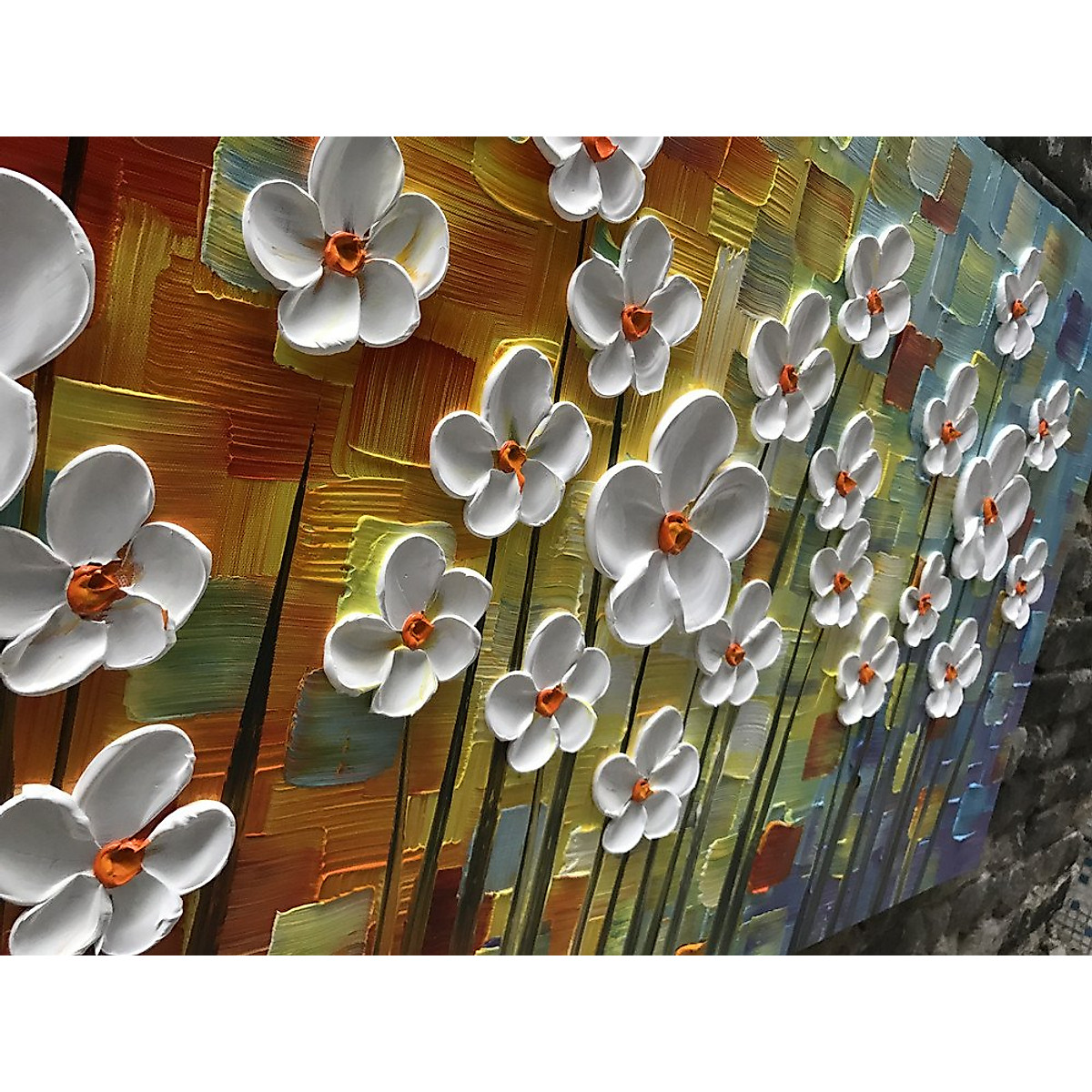 YaSheng Art - Hand painted Contemporary Art Oil painting On Canvas Texture Abstract Flowers Artwork Paintings Home Interior Decor Wall Art wall art for living room Ready to Hang 20"x40"inch