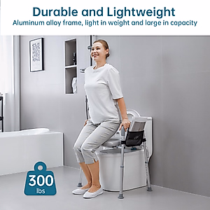 ELENKER Raised Toilet Seat with Armrests and Padded Seat, Elevated Toilet Seat for Elderly and Disabled, Adjustable Height, Grey