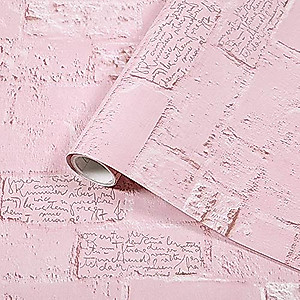 HOYOYO 17.8 x 118 Inches Self-Adhesive Liner Paper, Removable Shelf Liner Wall Stickers Dresser Drawer Peel Stick Kitchen Home Decor,Pink Brick English Litter