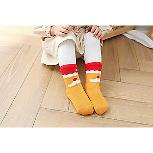 J Poqobog Baby Toddler Kids Unisex Warm Thick Cotton Socks Set 6-Pack Non Slip/Anti Skid Boys Girls (Christmas, 1-3years)