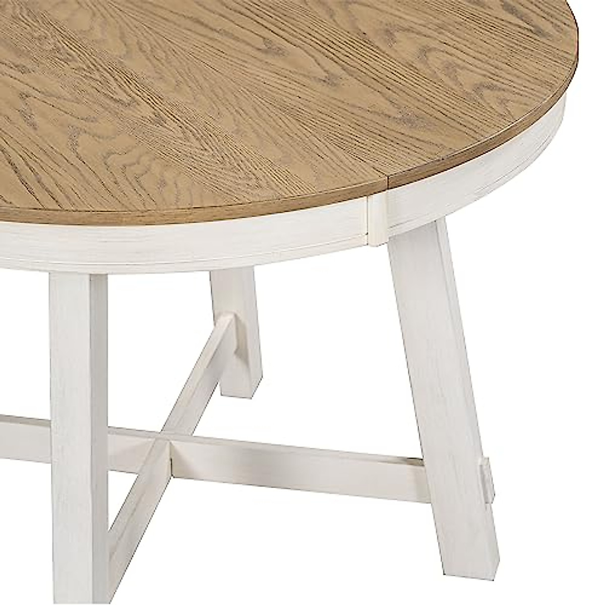P PURLOVE Round Kitchen Table, Round Extendable Dining Table with 16" Leaf
