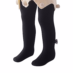 Baby Girls Tights Cotton Baby Leggings Bowknot Cable Knit Tights for Toddlers Infant Stockings 1-2T Black