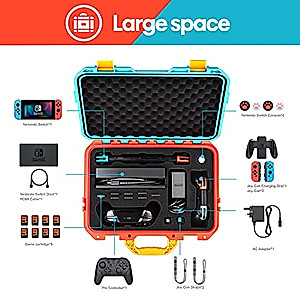 DEVASO Carrying Case for Nintendo Switch Travel Case ,Professional Deluxe Waterproof Case Soft Lining Hard Case for Nintendo Switch OLED Model (2021) Console Pro Controller & Accessories (Red&Blue)
