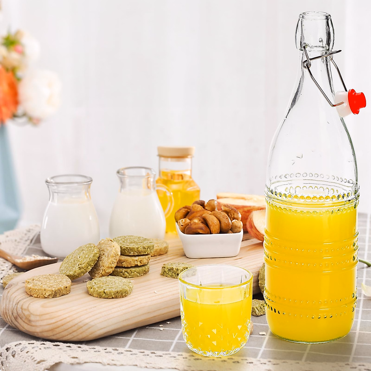 Nicunom 4 Pack Swing Top Glass Bottles 32 Oz, Clear Glass Brewing Bottle Flip Top Glass Bottle Airtight Glass Beer Bottles for Kombucha, Beverages, Wine, Juice, Oil, Vinegar, Water, Soda, Kefir