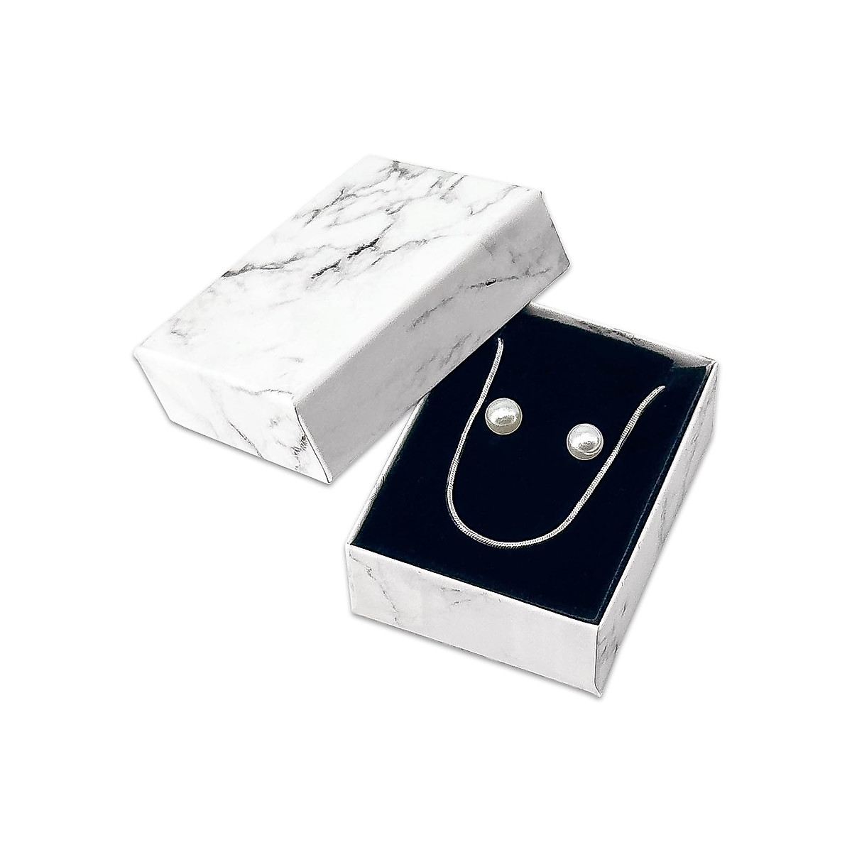 TheDisplayGuys - 24-Pack Cardboard Kraft Paper Jewelry Gift Boxes w. Velvet Padding - Earrings - Marble White - #11 (2.1" x 1.6" x 0.8")