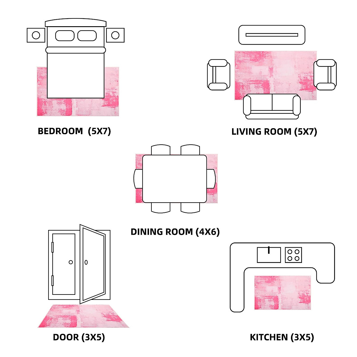 TRUEDAYS Area Rug Washable Pink Rug - 5x7 Rug Modern Abstract Rug for Entryway College Dorm Living Room Bedroom - Soft Low Pile Indoor Carpet with Non-Slip Backing for Home Décor