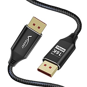 VROODER DisplayPort Cable 2.1, 6.6FT 16K DP 2.0 Cable, UHD DisplayPort Cable for 80Gbps, [16K@60Hz, 8K@120Hz, 4K@240Hz 165Hz 144Hz] HDR, HDCP DSC 1.2a, Displayport Cable,DP Cable for 16K